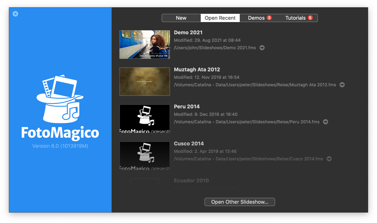 Crear y abrir presentaciones de diapositivas - FotoMagico