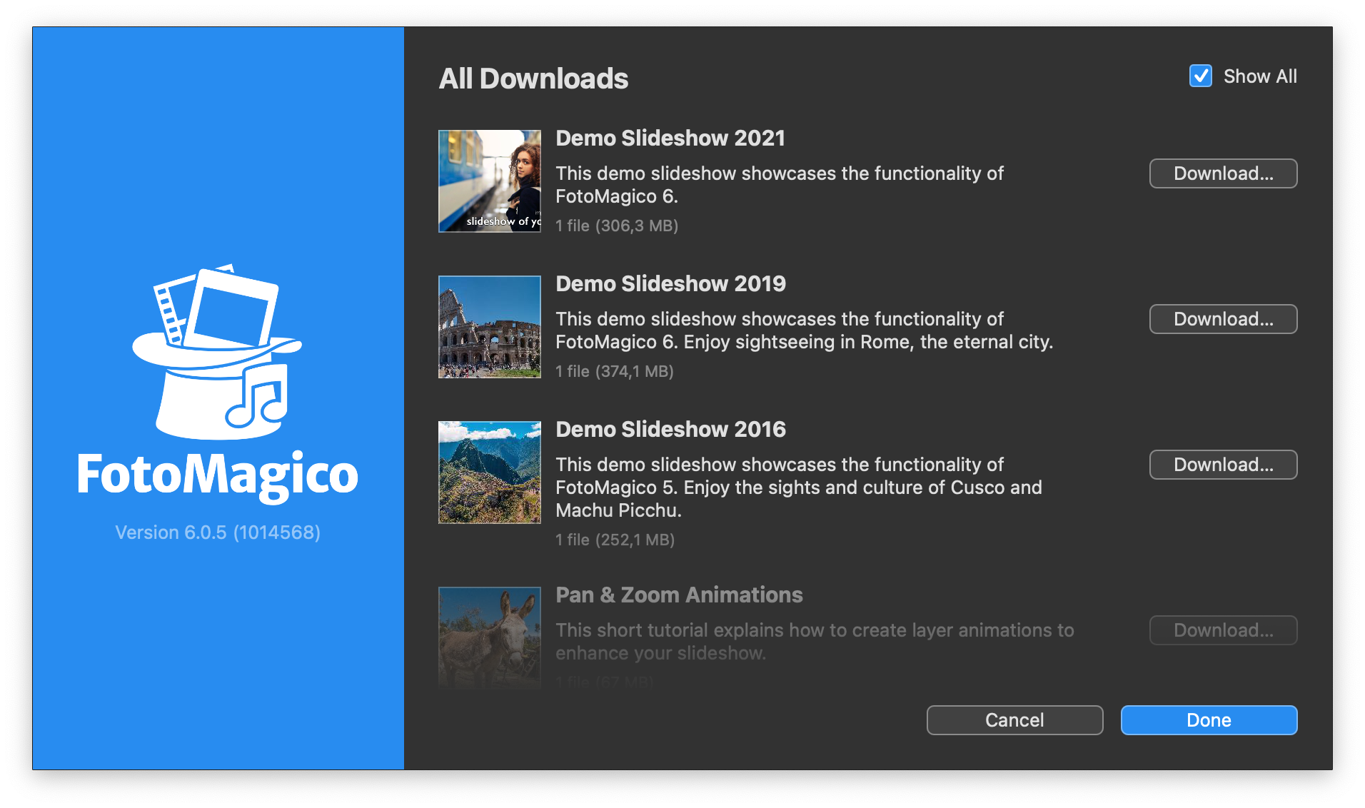 Downloading Content - FotoMagico